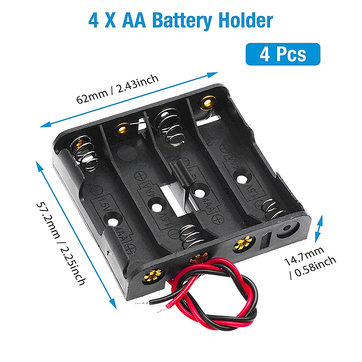 QTEATAK 4 Pack 4 x AA Thicken Battery Holder with I Type Wired Battery Clip Standard Snap Connector
