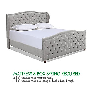 Jennifer Taylor Home Anastasia Upholstered Shelter Headboard Bed Set, King, Silver Grey Polyester