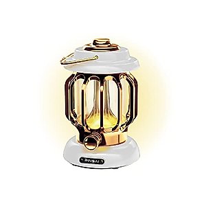PINSAI LED Camping Lantern,Rechargeable Retro Metal Camping Light,Battery Powered Hanging Candle Lamp ,Portable Waterpoor Outdoor Tent Bulb, Emergency Lighting for Power Failure,Outages (Golden)