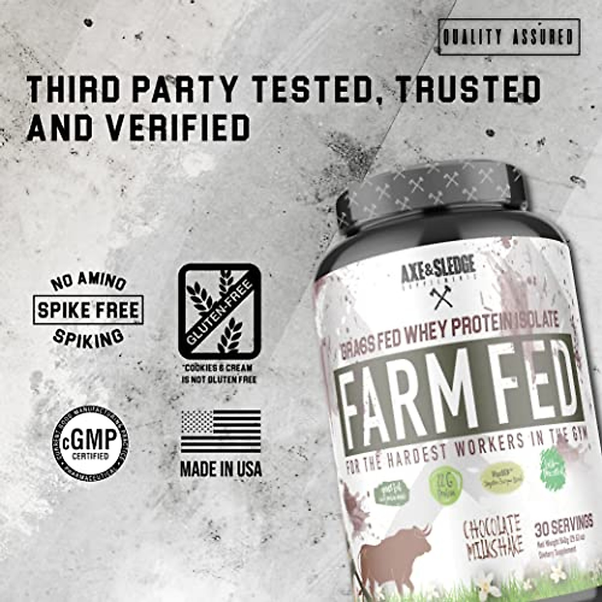 Axe & Sledge Supplements Farm Fed Grass-Fed Whey Protein Isolate, Digestive Enzymes, 22 Grams Protein, 30 Servings (Dippin' Dots Strawberry Ice Cream)