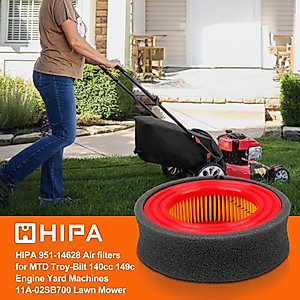 Hipa 951-14628 Air Filter for Troy-Bilt TB105 TB115 TB17 5T65RUA 5T65VUA 1T65DT 140CC 149CC OHV Engine MTD 11A-02SB706 Craftsman Lawn Mower Parts Replace 751-14628 490-200-M057 Filter Pack of 5
