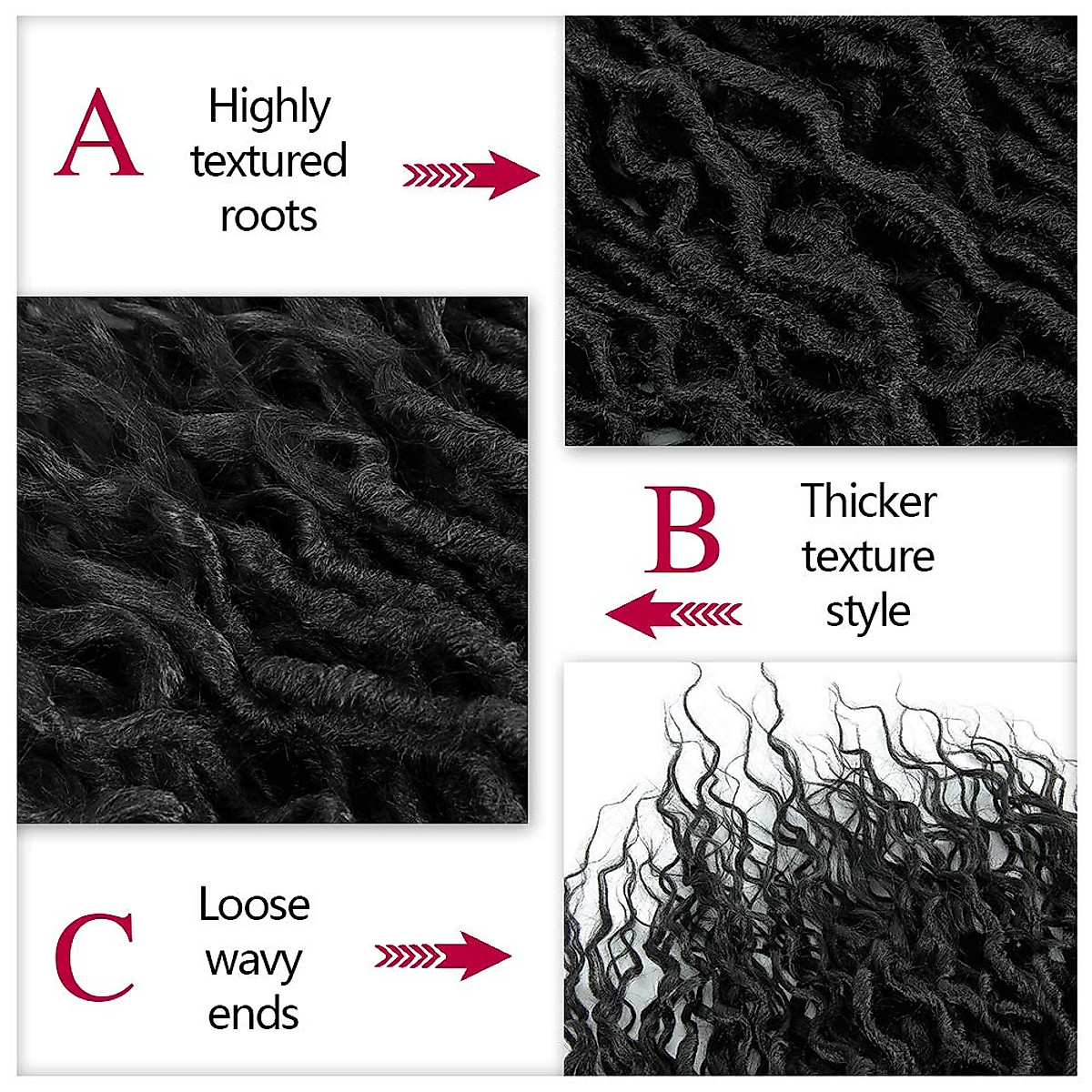 Faux Hair Goddess Locs Crochet Hair 6Packs 24Inch Pre-looped with Soft Curly Ends Dreadlocks Wavy Faux Crochet Locs Synthetic Braids Extensions 72strands(24'', 1B)