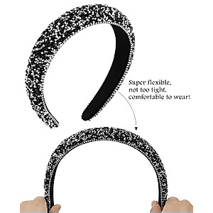 Wecoe Black Headband Rhinestone Headband Women Bling Diamond Padded Headband Glitter Sparkle Headbands Fashion Headbands Hair Accessories Gifts For Women Girls (Black & Silver)