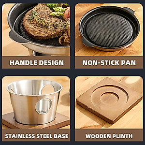 RSBFER Mini Barbecue Grill, Japanese Alcohol Stove Portable Smokeless Tabletop BBQ Grill with Wooden Base for Home, Camping