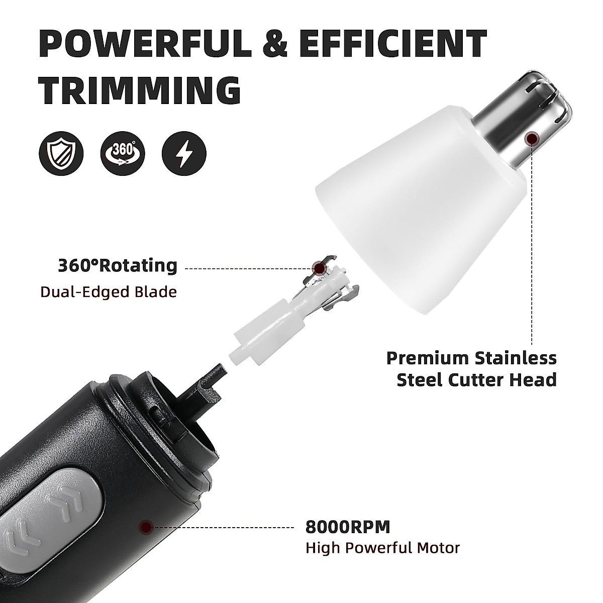ACCOCAM 2022 Nose Ear Hair Trimmer for Men Women, Electric Nostril Nasal Hair Clippers Trimmers Remover with Vacuum Cleaning System, IPX7 Waterproof, Mute Motor, Wet/Dry, Battery-Operated