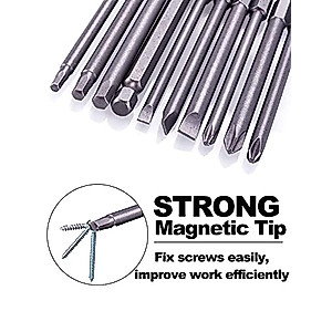 Rocaris 10pcs 1/4 Inch Hex Shank Long Magnetic Screwdriver Bits Set 100mm Power Tools (Slotted+Cross+Hex head)