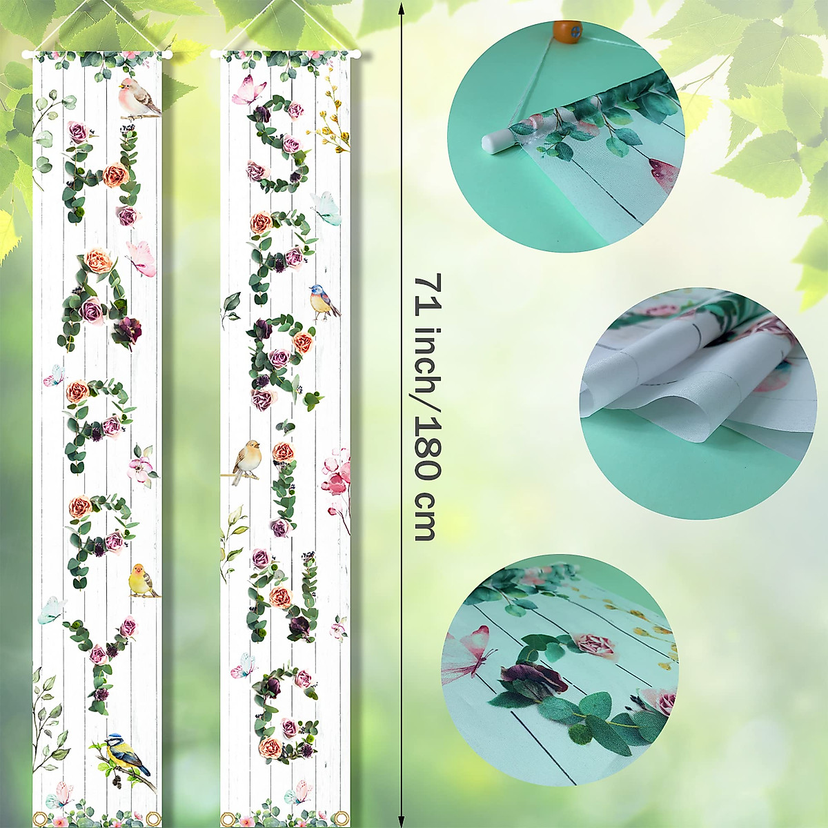 Spring Banner Outside Floral Porch Sign Outdoor Farmhouse Happy Spring Door Decor Flower Front Porch Hanging Flags for Spring Easter Holiday Party Garage Home Yard Wall Decor