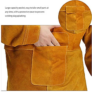 Jewboer Leather Welding Apron with Sleeve,Heavy Duty Welding Jacket,Heat Flame Resistant Weld Coat for Men Women,XL