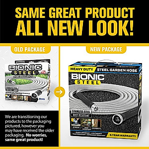 Bionic Steel 100 FT Garden Hose, 304 Stainless Steel Metal Water Hose 100Ft, Flexible Hose, Kink Free, Ultra Lightweight and Durable, Crush Resistant Fitting, Easy to Coil, 500 PSI - 2023 Model