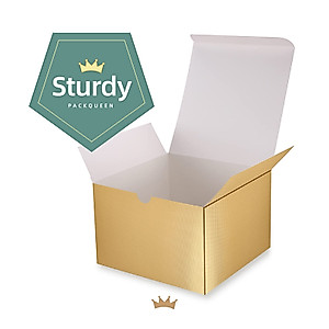 PACKQUEEN 10 Gift Boxes 6x6x4 Inches Small Gift Boxes with Lids, Gold Gift Boxes Bulks for Wedding, Party, Birthday, Bridesmaid Proposal Boxes for Light Weight Gifts (Glossy Gold, Grain Texture)
