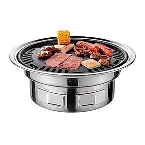 XIXIAN 13 Inch Korean BBQ Grill Multifunctional Charcoal Barbecue Grill Round Camping Grill Stove Tabletop Smoker Grill Grilled Net & Tray for Courtyard Picnic Beach BBQ