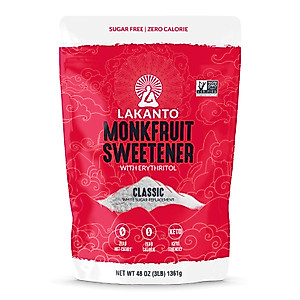 Lakanto Classic Monk Fruit Sweetener with Erythritol - White Sugar Substitute, Baking, Coffee, Tea, Zero Calorie, Keto Diet Friendly, Zero Net Carbs, Extract, Sugar Replacement (Classic White - 3 lb)