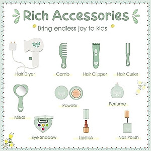 TUOCHUFUN Girls Vanity, 2 in 1 Kids Vanity Princess Makeup Dressing Table Chair Set with Tri-fold Mirror (Green)