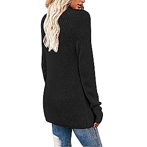 NIUBIA Womens Long Sleeve Crew Neck Cozy Knit Raglan Tunic Sweaters Casual Loose Tops Black