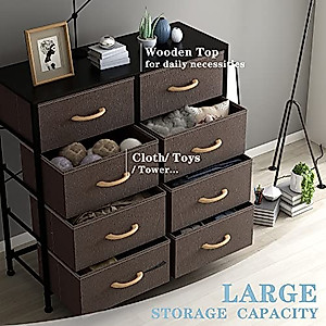DHMAKER Vertical Dresser Storage Tower, Steel Frame, Wood Top, Easy Pull Textured Fabric Bins - Organizer Unit for Bedroom, Hallway, Entryway, Closets - 8 Drawers- Brown