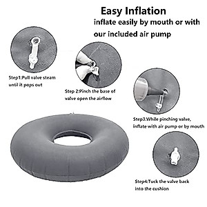 Shieraily Grey Inflatable Cushion Inflatable Ring Cushion Seat 15 Inch Round Inflatable Cushion Portable Cushion Pillow for Home Office Chair Wheelchair Car