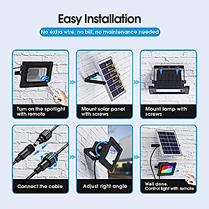 Solar Flood Lights Outdoor Solar Spotlight 7 Singe Colors & Color Changing RGB Solar Spot Lights with Remote Control 60LED IP67 Waterproof Landscape Light for Lawn, Patio, Tree, Yard, Garden