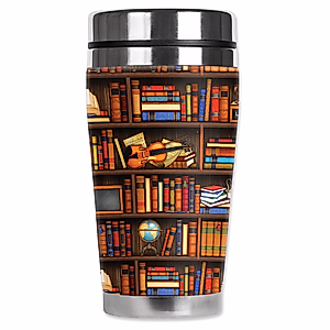 Mugzie Books Travel Mug with Insulated Wetsuit Cover, 16 oz, Multicolor