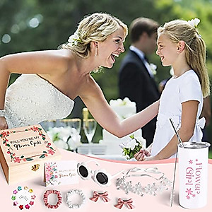 9 Pcs Flower Girl Gifts Set, Flower Girl Proposal Gifts Box, Will You Be My Flower Girl for Wedding, Flower Girl Sunglasses Hair Accessory Hairpins Hair Ring Tumbler Cup Wedding Gift Set Wooden Box
