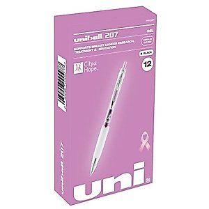 Uni-ball 207 Pink Ribbon Retractable Gel Pens, 0.7mm Medium Gel Pen 12 Pack, Black Ink Pens, Colored Pens, Fine Point Smooth Writing Pens, Office Supplies Similar to Black Pens & Ballpoint Pens