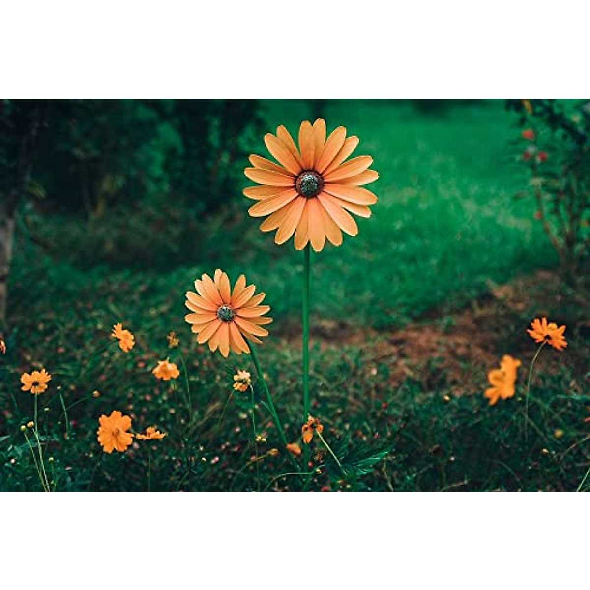 haitiangarden Sunflower Wind Spinner, Metal Yard Art Windmill with 2 Spinning Flowers, Decorative Sunflower Garden Stake for Lawn Patio Pathway