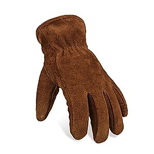 OZERO Work Gloves Winter Insulated Snow Cold Proof Leather Glove Thick Thermal Imitation Lambswool - Extra Grip Flexible Warm for Working in Cold Weather for Men and Women (Brown,Large)