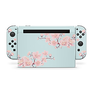 TACKY DESIGN Japanese Cherry Blossom Skin Compatible with Nintendo Switch Skin, Beige Color Skin Compatible with Nintendo Switch Skin, Vinyl 3m Sticker, Full wrap Cover (Light Blu)