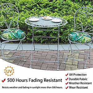 Magpie Fabrics 15" Round Bistro Seat Cushions with Ties, Set of 2, Waterproof All Weather Tufted 4" Thick Patio Chair Pads for Home Garden Dining Metal Stool - Green Palm Leaves