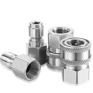 4 Sets NPT 3/8 Inch Stainless Steel Male and Female Quick Connector Kit Pressure Washer Adapters Hose Quick Connector (Internal Thread)