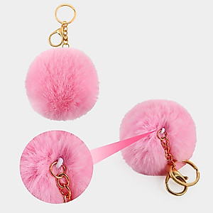 Auihiay 18 Pieces Pom Poms Keychains Fluffy Pompoms Keychain Faux Rabbit Fur Pompoms Keyring