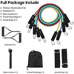 Whatafit Resistance Bands Set (11pcs), Exercise Bands with Door Anchor, Handles, Carry Bag, Legs Ankle Straps for Resistance Training, Physical Therapy, Home Workouts