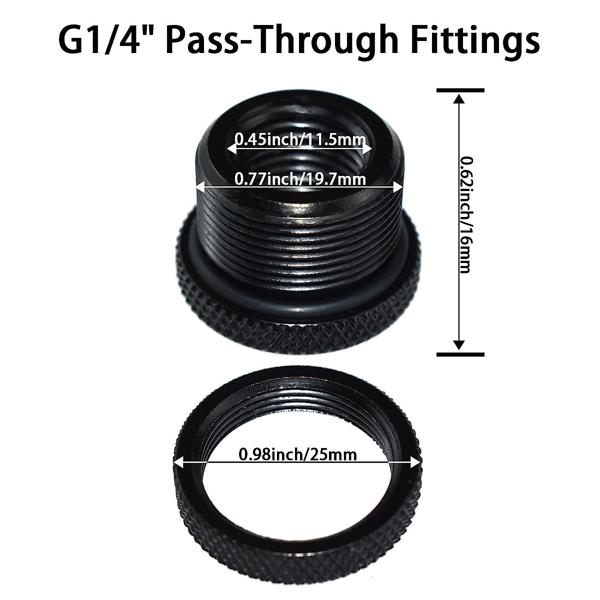 MARRTEUM G1/4" Pass-Through Fittings Extender Connector with Sealed O-Ring for Computer Water Cooling System, Black, 2 Pack