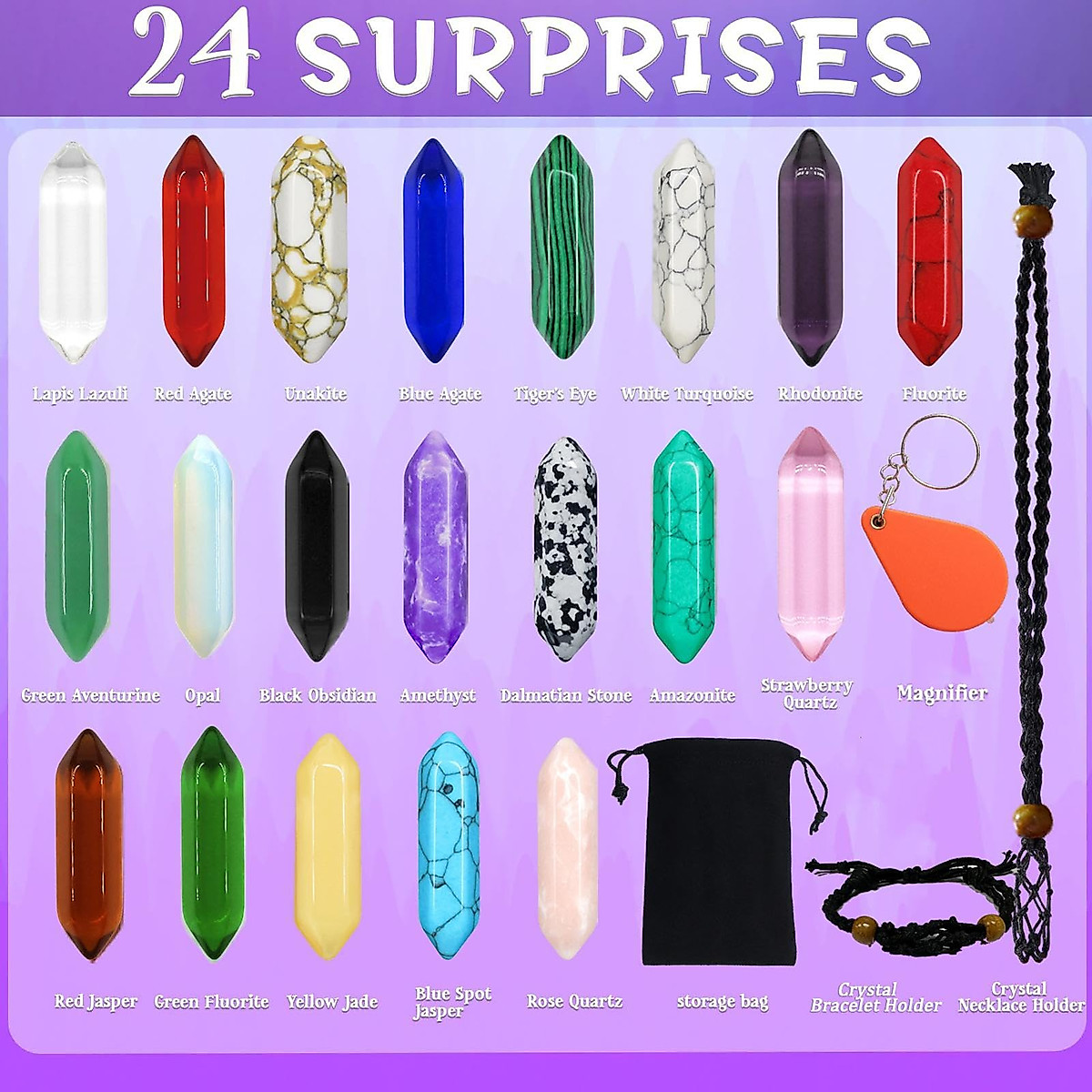 JRINK Crystals Christmas Advent Calendar, Stones Cultivates Self-Care Christmas Advent Calendar, 24 Days Natural Stone Gift Box, Natural and Pure Collection Gift for Yoga and Geology Enthusiasts