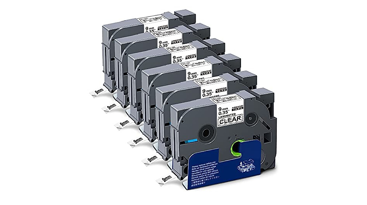 Absonic Laminated Label Tape 6-Pack for Brother P-Touch | Durable & Clear