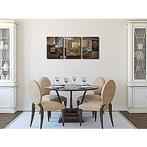 Pyradecor Modern 3 Piece Canvas Prints Abstract Brown Landscapes Pictures Paintings on Canvas Wall Art Work for Living Room Bedroom Kitchen Home Decorations