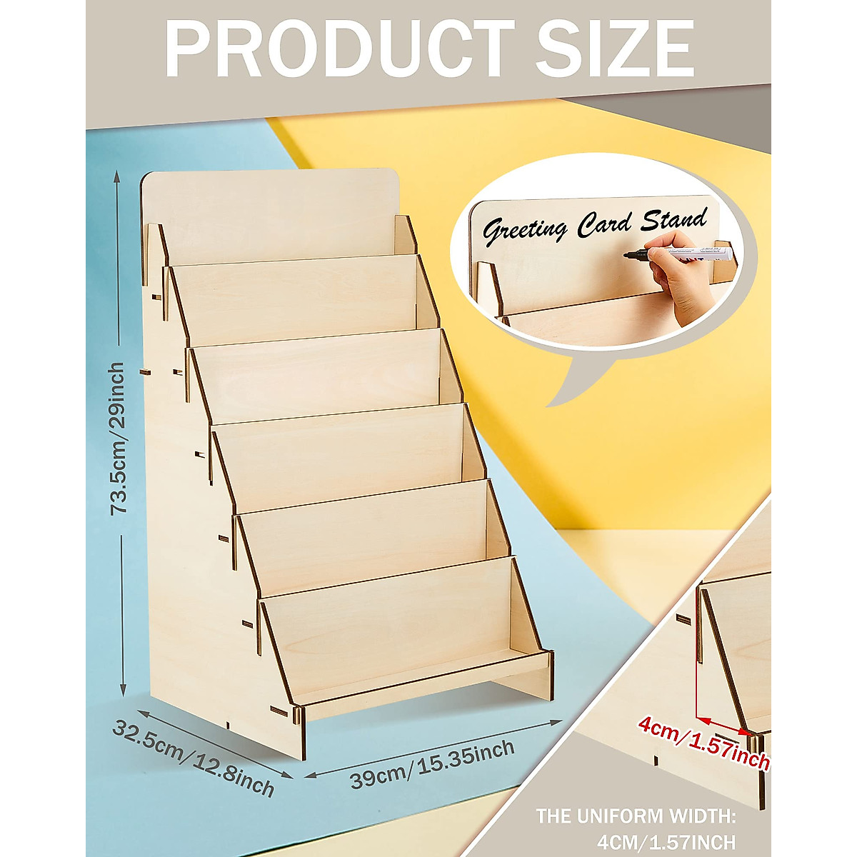 Wooden Greeting Card Display 6 Tier Sticker Display Stand Comic Book Display Wooden Portable Retail Table Display Stand Retail Counter Display Stand for Card Stickers Jewelry Soap Retail Showcase