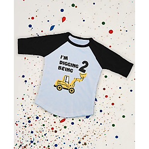 Construction I'm Digging Being 2 2nd Birthday Shirt Boy Construction Kids Raglan T-Shirt 2T Black/White