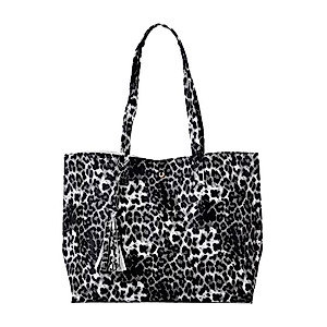 Shop LC PASSAGE Women Gray Leopard Pattern Soft Faux Leather Tote Shoulder Bag with Tassel