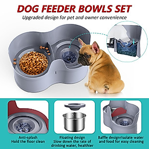Fithome 2-in-1 Dog Bowl Set, Anti-Spill Design, Stainless Steel Bowls, 2L/65 oz Water Bowl & 1L/27 oz Food Bowl, Mess-Proof Pet Feeder