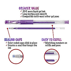 96 Color Artist Gel Pen Set, PU LEATHER TRAVEL CASE AND 48 MATCHING COLOR REFILLS INCLUDED, 48 Ink Gel Pens 24 Glitter 12 Metallic 12 Neon for Adult Coloring Books Drawing Doodling Crafts Journaling