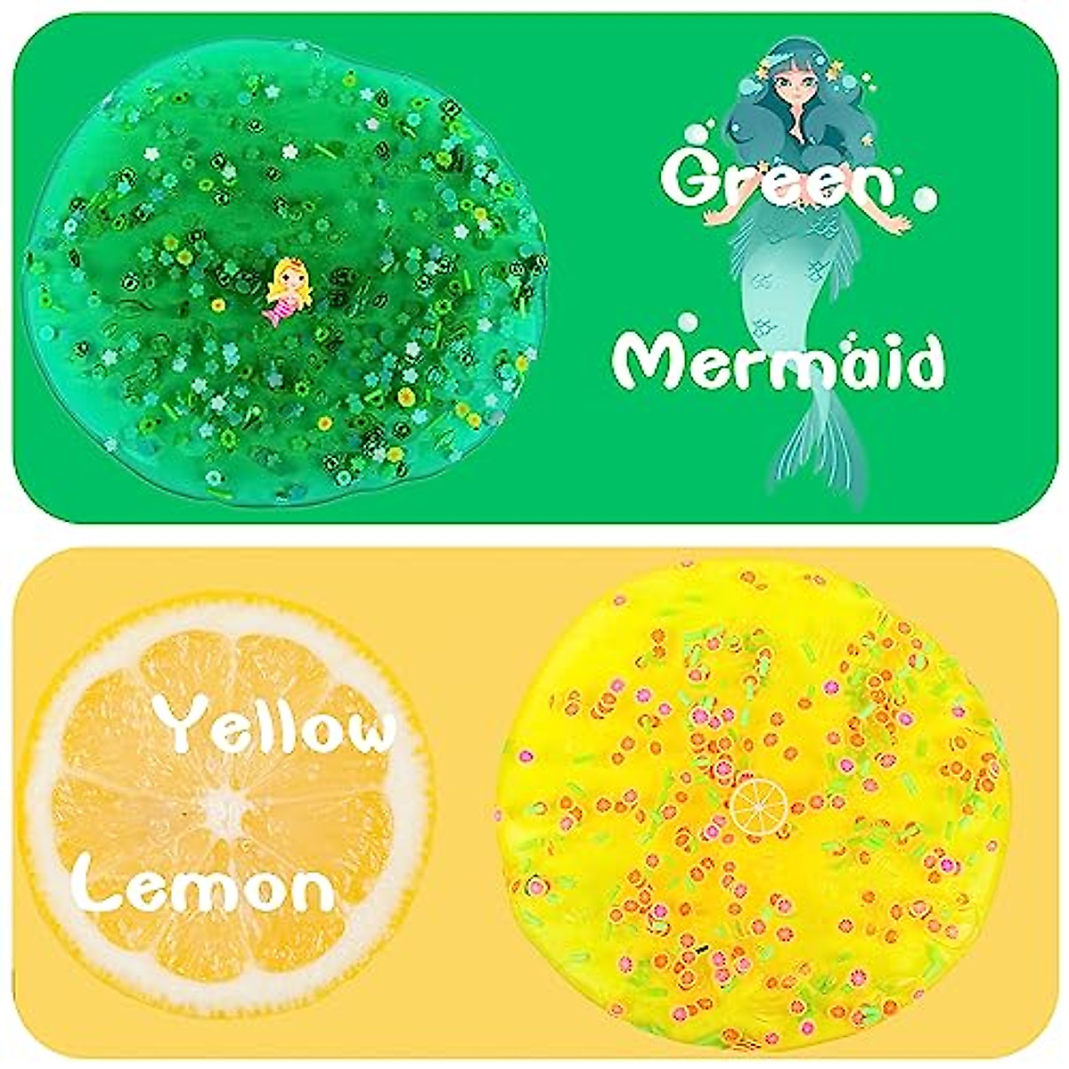 Slime Kit - 4 Pack Jelly Cube Clear Crunchy Slime,with Cherry,Lemon,Mermaid,Rainbow Slimes Charms,Preppy and Aesthetic Stuff,Cute Stress Toys and Cool Birthday Gifts for Girls and Boys