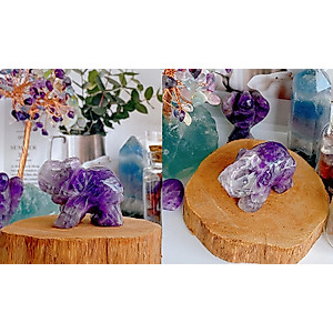 QINJIEJIE Amethyst Elephant Decor Statue Crystals Decor Healing Stones Crystal Purple Pocket Figurines Cute Hand Carved Sculpture Gemstones Spiritual Home Office Desk Decorations Gifts for Women Men