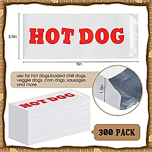 Foil Hot Dog Sleeves Hot Dog Serving Bag to Keep Warm and Fresh in Aluminum Wrap Disposable Bags for Snack Bars, Food Trucks, Take Out, Concession Stands(300 Pcs)