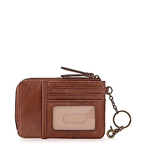 The Sak Iris Wallet in Leather, Elevated Card Holder with Keychain, Teak Leaf Embossed