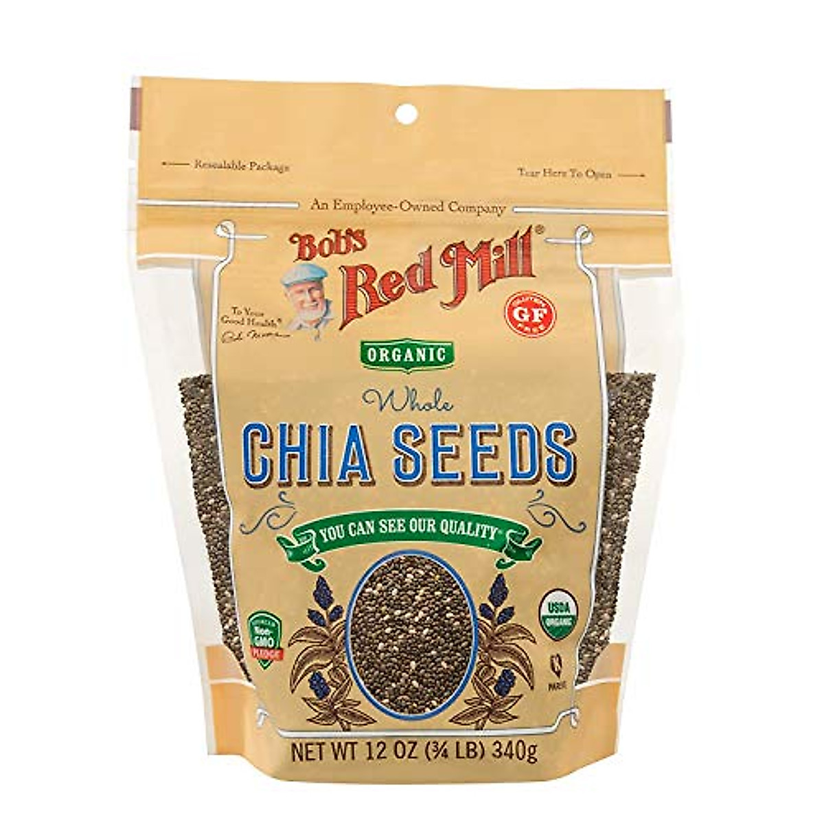 Bob's Red Mill Resealable Organic Chia Seeds 12 Ounce (Pack of 2)
