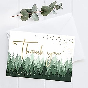 Thank You Cards with Envelopes | 48 Gold Foil Forest Nature Wedding Thank You Cards | Baby Shower Thank You Cards | Bridal Shower, Rustic Woodland Thank You Notes with Envelopes Set | 4x6 Inches