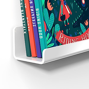 NiHome Set of 2 Magnetic Acrylic Floating Book Shelves, 24 Inches Long for Whiteboard, Classroom and Fridge Storage, Holds Up to 8.5 lbs, Sleek Design Organizer for Large Picture Adhesive (White)