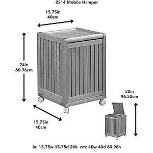 New Ridge Home Goods Abingdon Solid Birch Wood Mobile Hamper with Lid, Medium, White