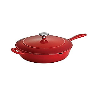 Tramontina Covered Skillet Enameled Cast Iron 12-Inch, Gradated Red, 80131/058DS