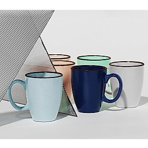 Francois et Mimi Set of 6 12oz Designer Ribbed Style Colorful Ceramic Coffee Mugs, Coffee Cups Gift Set for Coffee, Tea, Cocoa and More. Dishwasher and Microwave Safe.